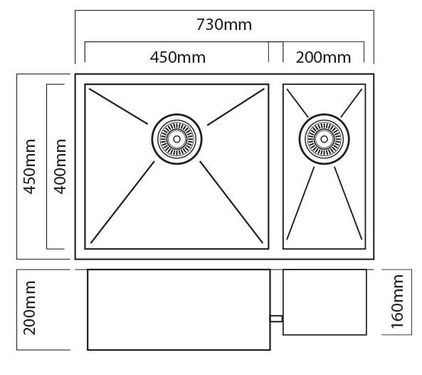 Mercer DV205-R Sink | Lincoln 450 x 400mm + 200 x 400mm - Designer ...